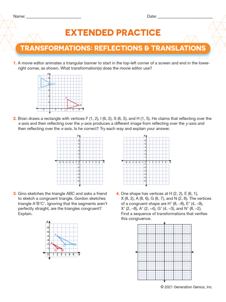GG Transformations-Reflections-Translations Practice2 | PDF | Shape ...