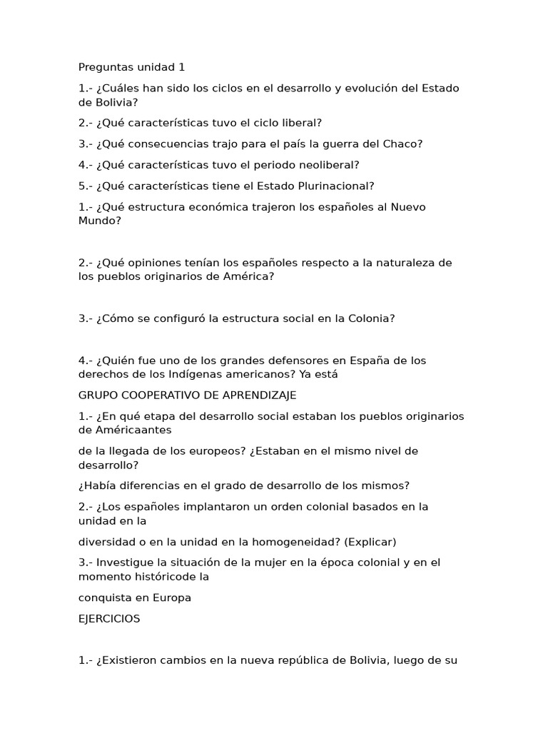 Preguntas sobre la historia de Bolivia | PDF
