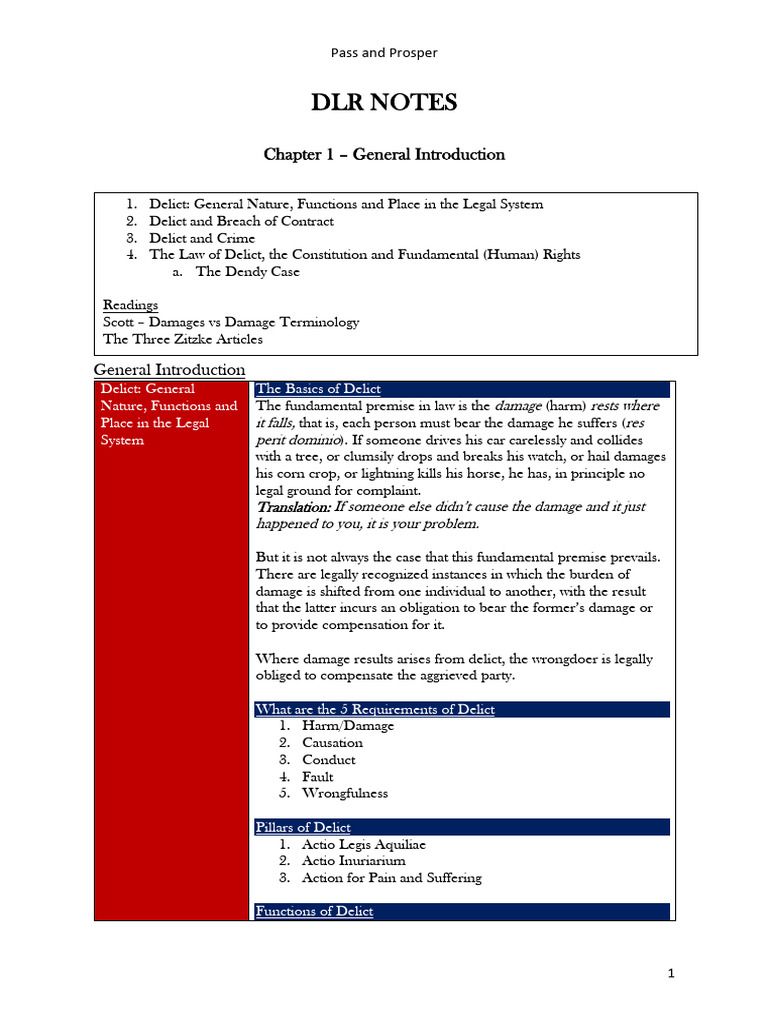 Understanding Delict: Key Concepts and Functions | PDF | Damages ...
