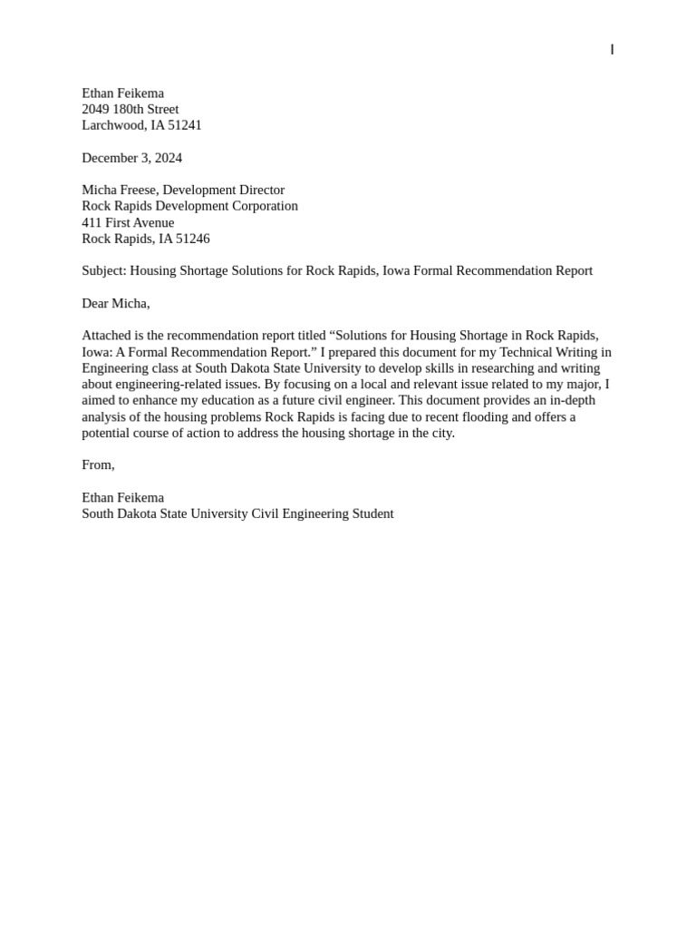 Ethan Feikema Formal Report Rock Rapids, Iowa Housing Shortage | PDF ...