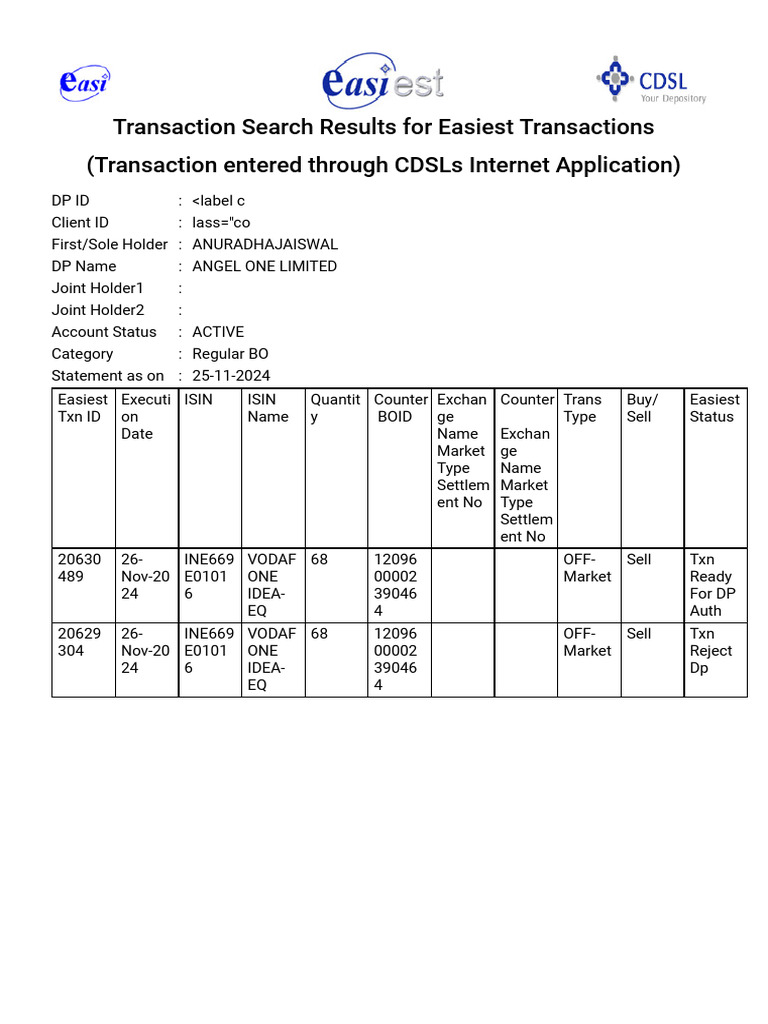 Angel One Transaction Summary | PDF