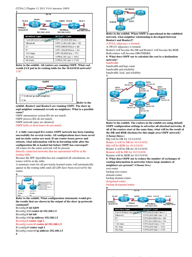 CCNA 2 Chapter 11 2011 | PDF | Router (Computing) | Routing