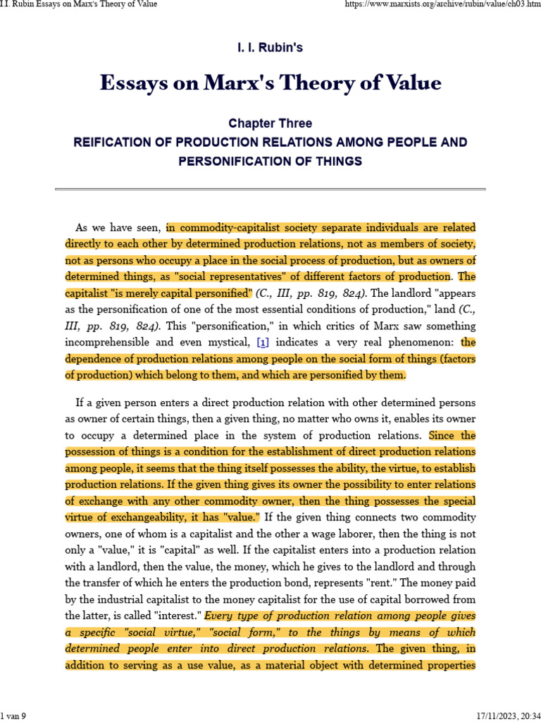Reification and Personification in Marx's Value Theory | PDF | Value ...