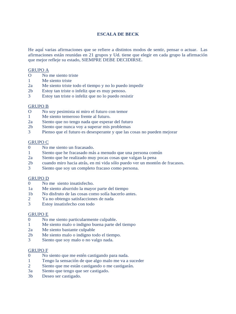 ESCALA DE BECK | PDF