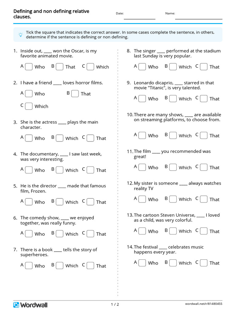 Defining and Non Defining Relative Clauses Quiz | PDF