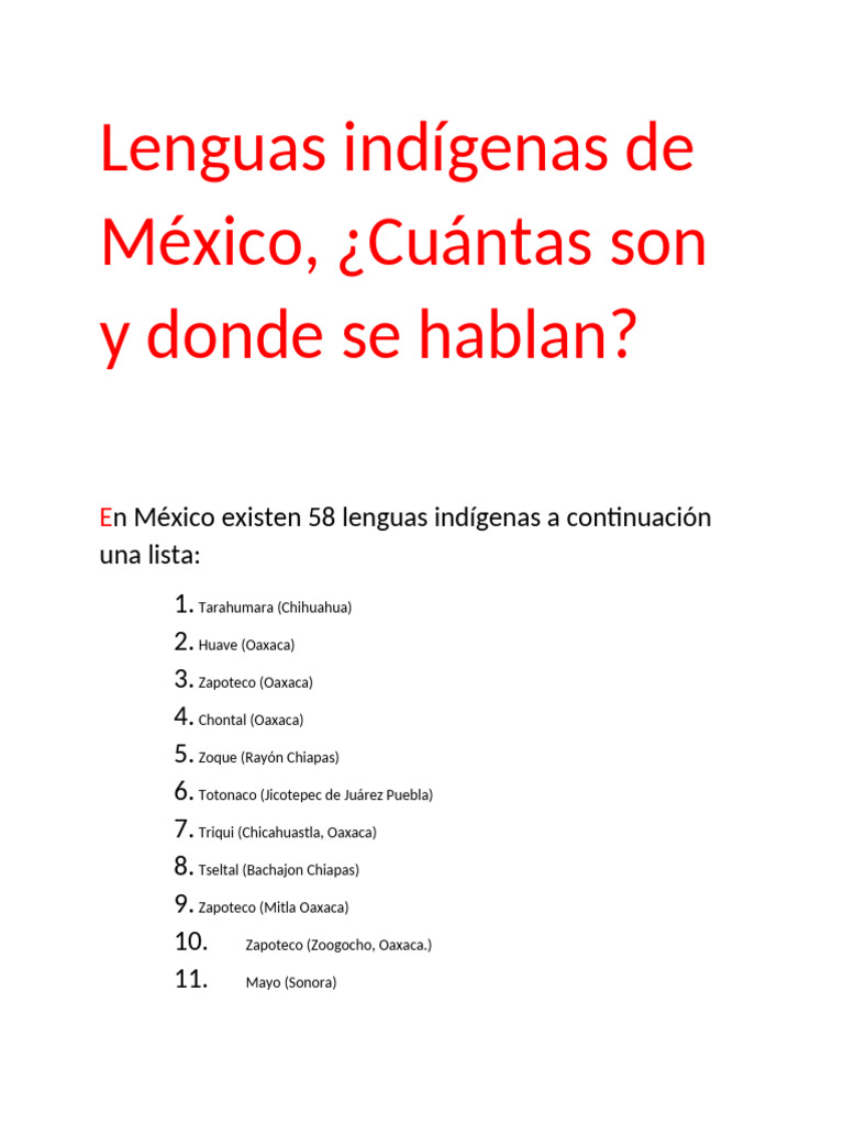 Lenguas indígenas de México: 58 tipos | PDF