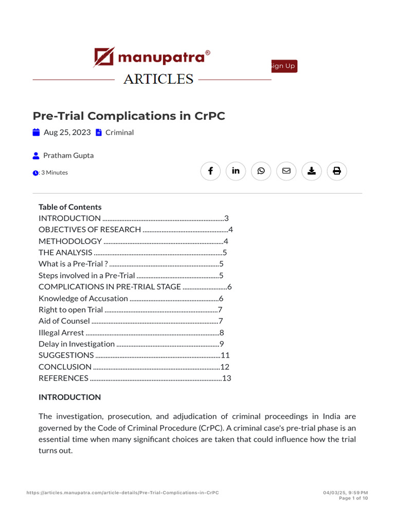 Pre-Trial Complications in CRPC | PDF | Right To Counsel | Arrest