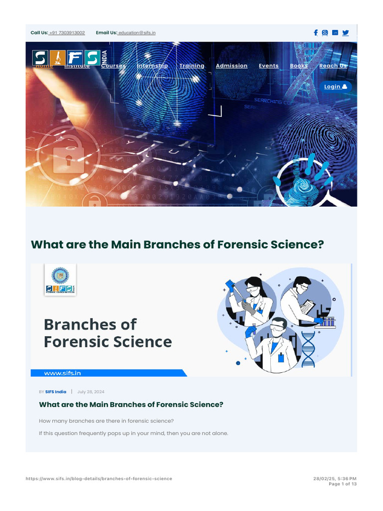 Branches of Forensic Science | PDF | Forensic Science | Crime Scene