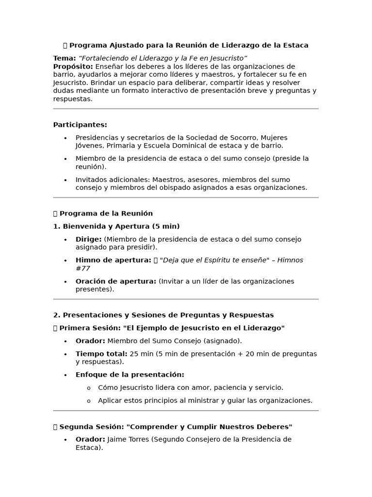 ? Programa Reunión de Liderazgo de La Estaca | PDF | Liderazgo