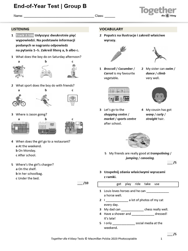 Together 1 End-of-Year - Test - Standard - B | PDF