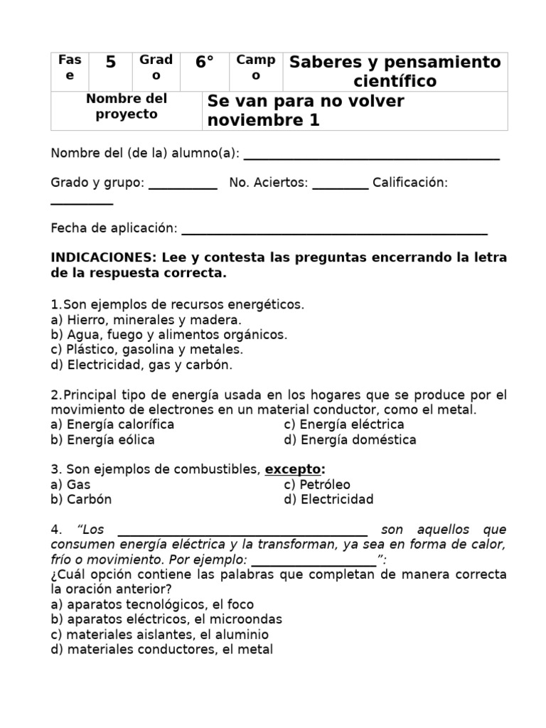 6to Grado Enero - Examen 01 Se Van para No Volver (2024-2025) | PDF | Temblores | Desastres ...