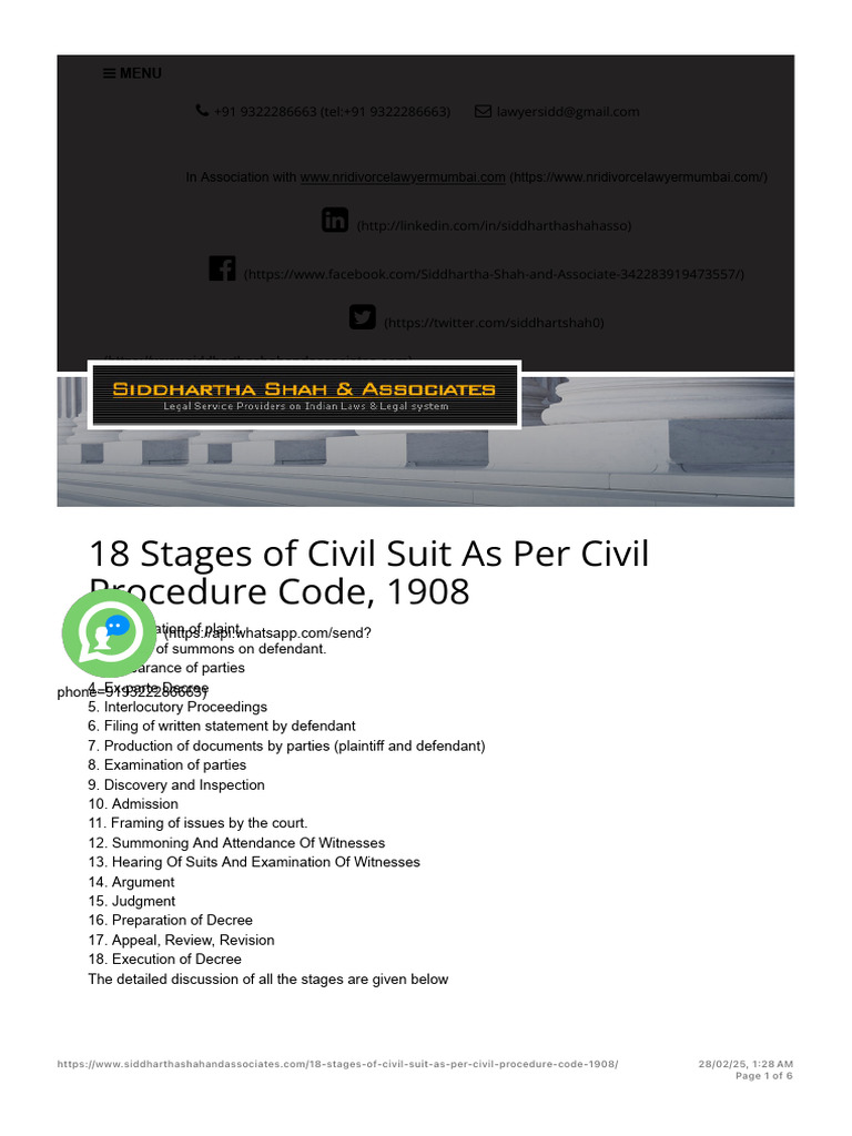 18 Stages of Civil Suit Explained | PDF | Lawsuit | Judgment (Law)