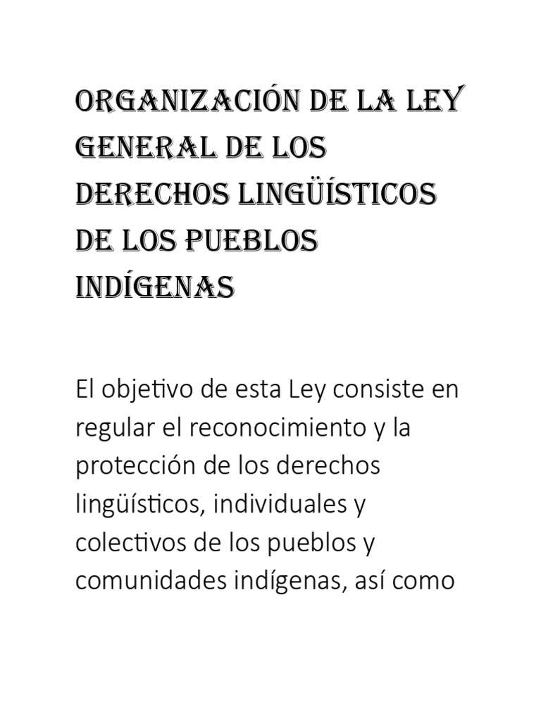 Organización de La Ley General de Los Derechos Lingüísticos de Los ...
