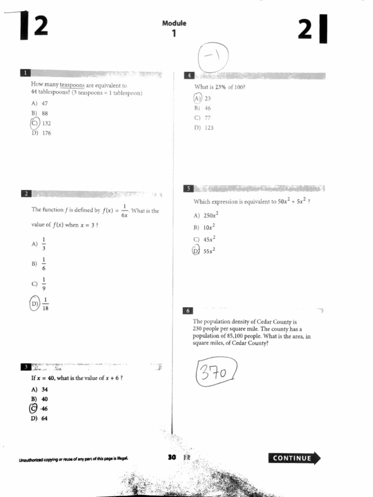 PSAT Practice 1 Module 1 Math | PDF