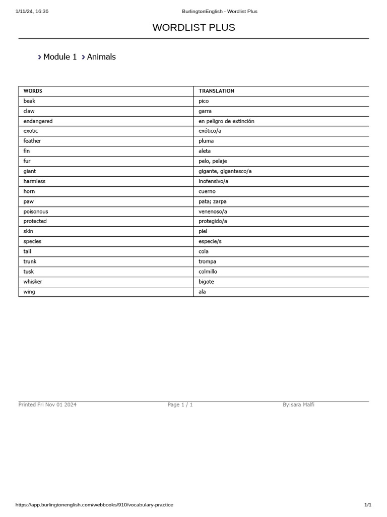BurlingtonEnglish - Wordlist Plus1 | PDF