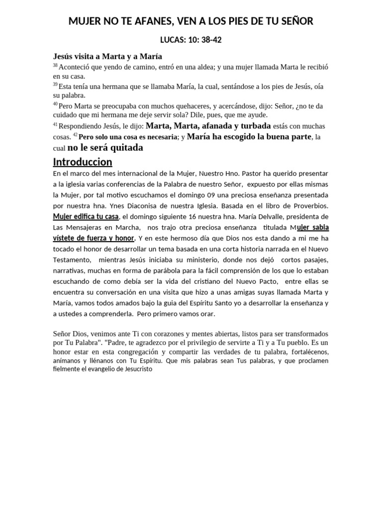 Mujer No Te Afanes Ven A Los Pies de Jesus | PDF