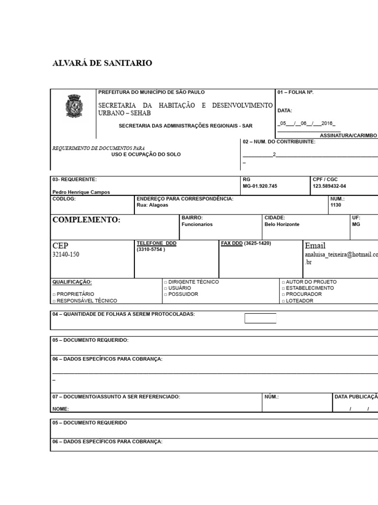 Requerimento de Alvará de Funcionamento | PDF