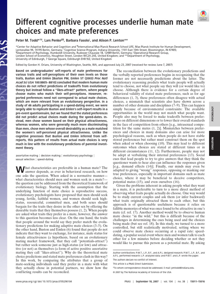 Todd Et Al., 2007 | PDF | Physical Attractiveness | Behavioural Sciences