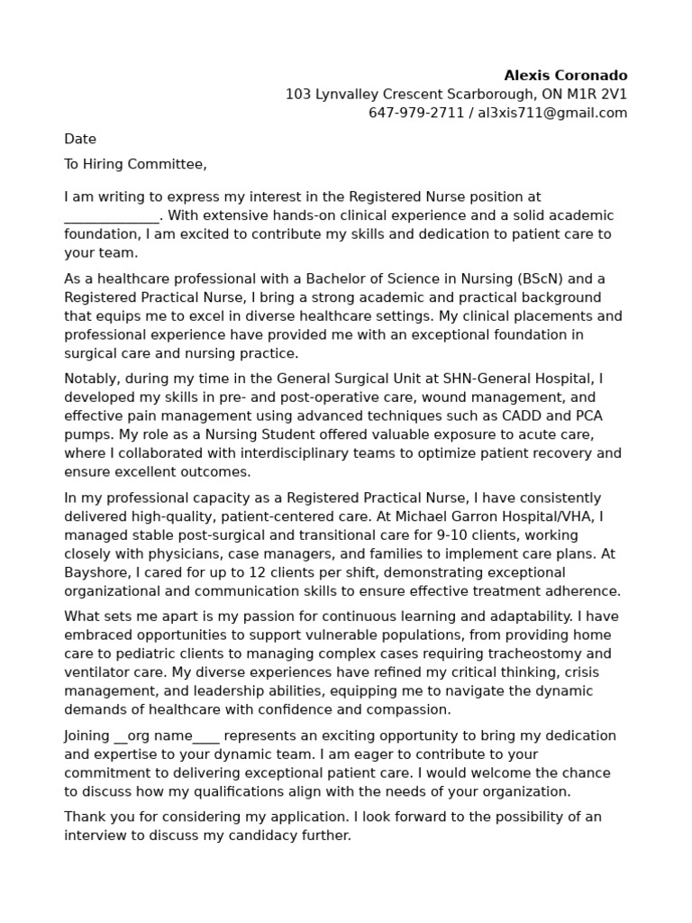Registered Nurse Application by Alexis Coronado | PDF | Nursing ...