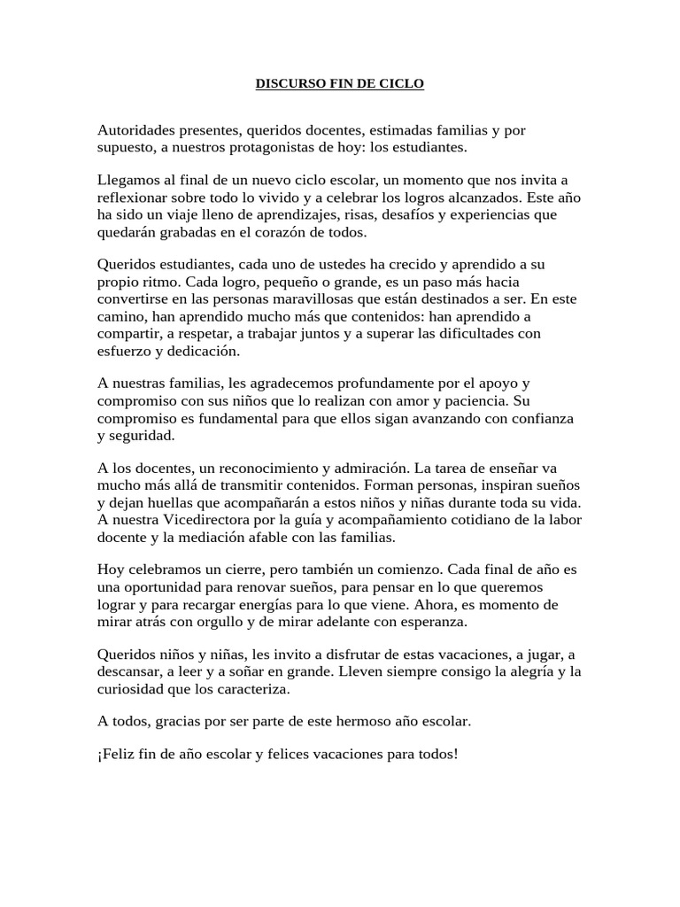 Discurso Fin de Ciclo | PDF