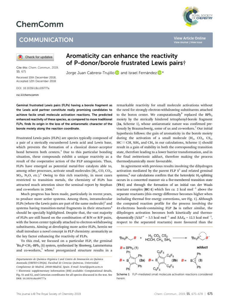Aromaticity Can Enhance The Reactivity of P-Donor - Borole Frustrated ...