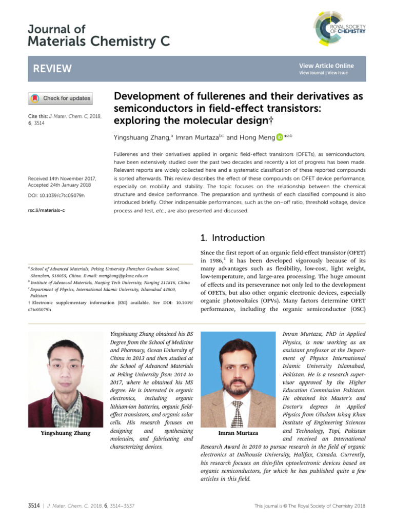Development of Fullerenes and Their Derivatives As Semiconductor in FET-exploring The Molecular ...