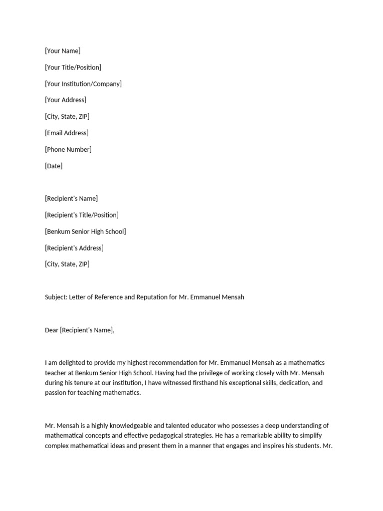 Reference Letter for Emmanuel Mensah | PDF