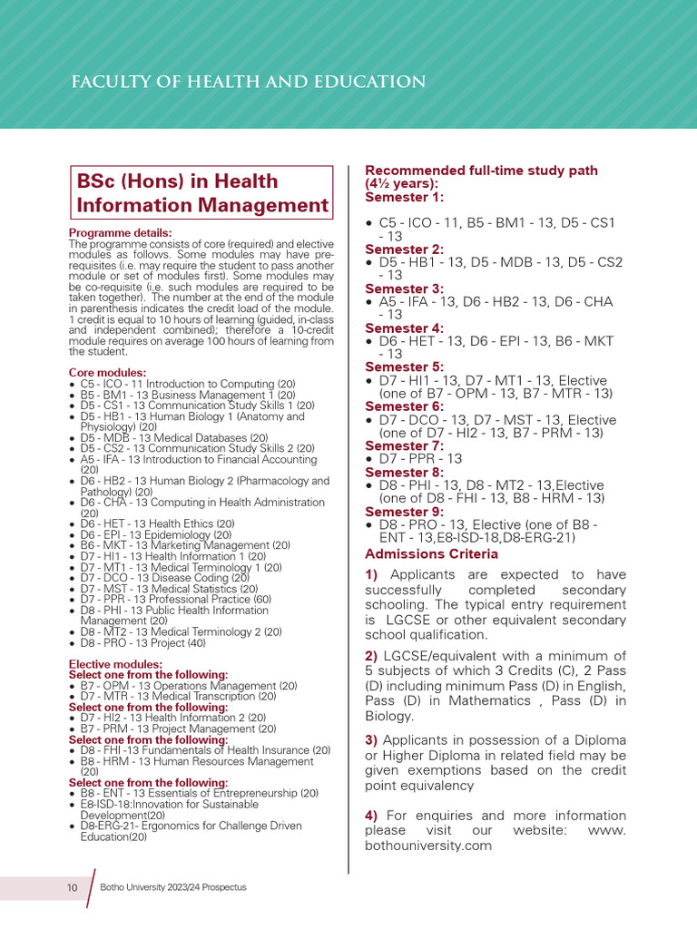 BSc Health Information Management Guide | PDF