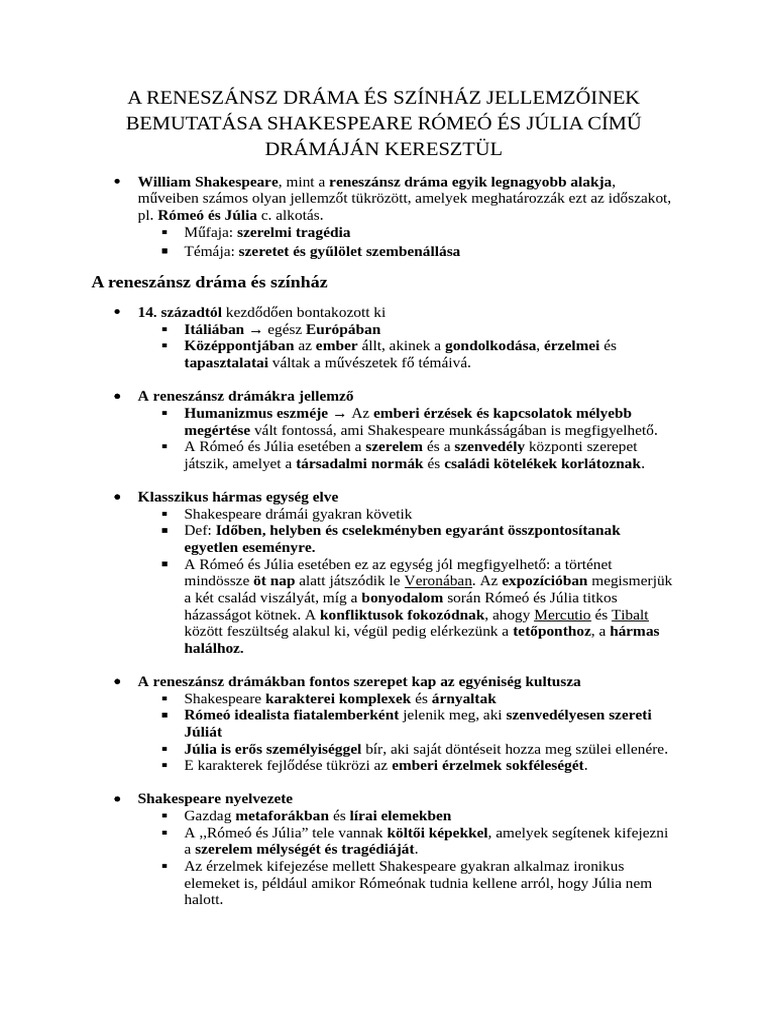 A Reneszánsz Dráma És Színház Jellemzőinek Bemutatása Shakespeare Rómeó ...