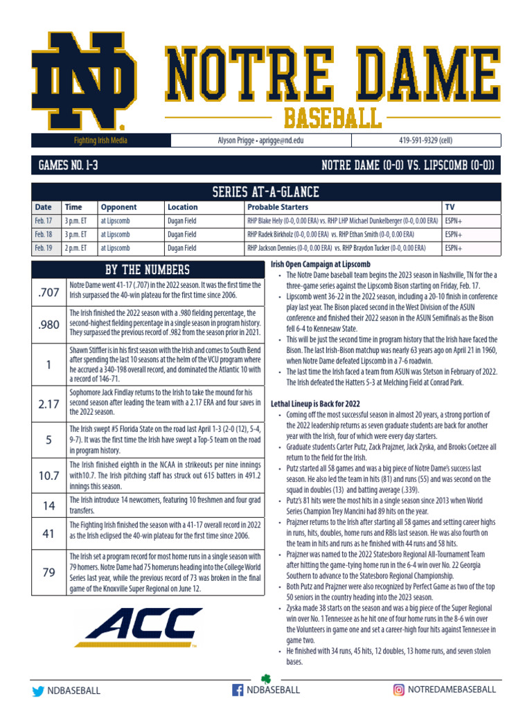 2023 Baseball Notes - Lipscomb | PDF | Atlantic Coast Conference ...