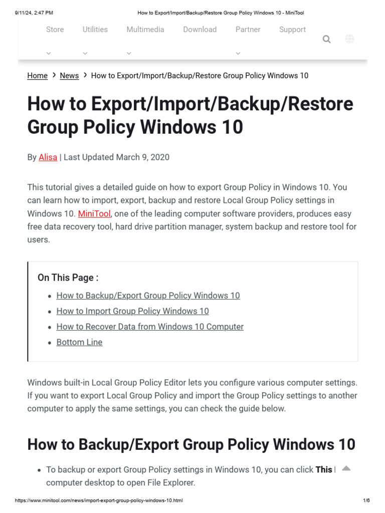 How To Export - Import - Backup - Restore Group Policy Windows 10 - MiniTool | PDF | Group ...