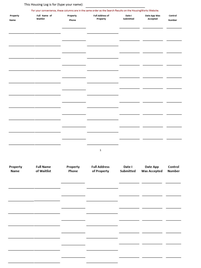 Housing Search Log Template | PDF