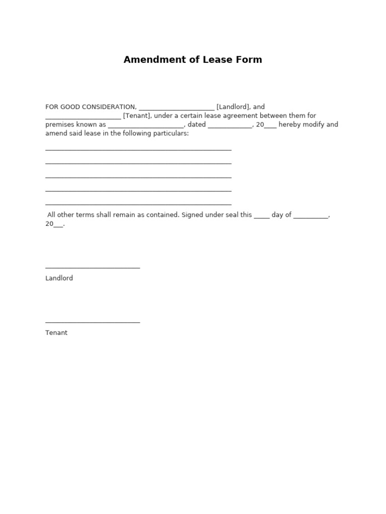 Amendment of Lease Form | PDF