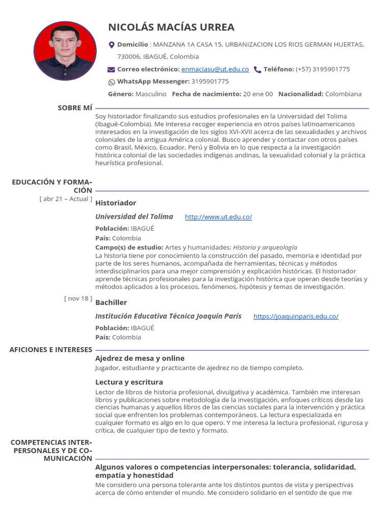 HDV Formato Europass | PDF | Empatía | Experiencia