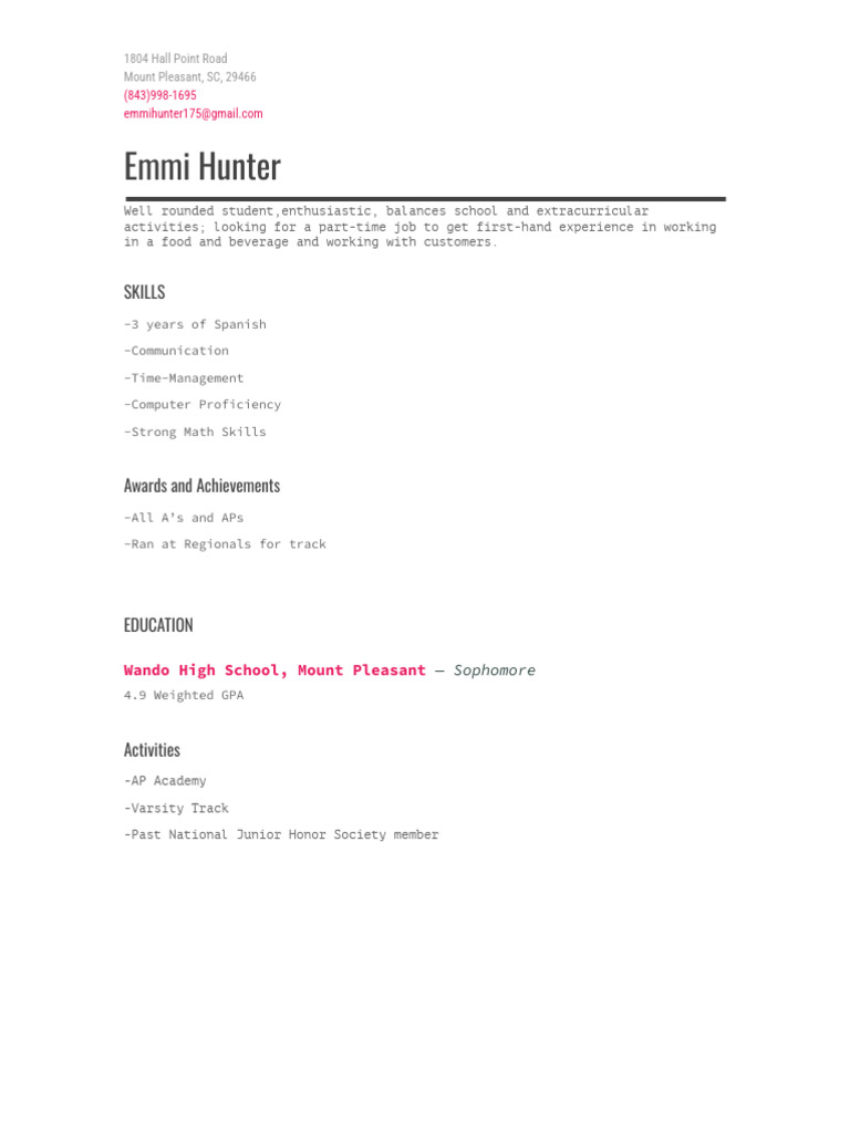 Emmi Hunter: Skills | PDF