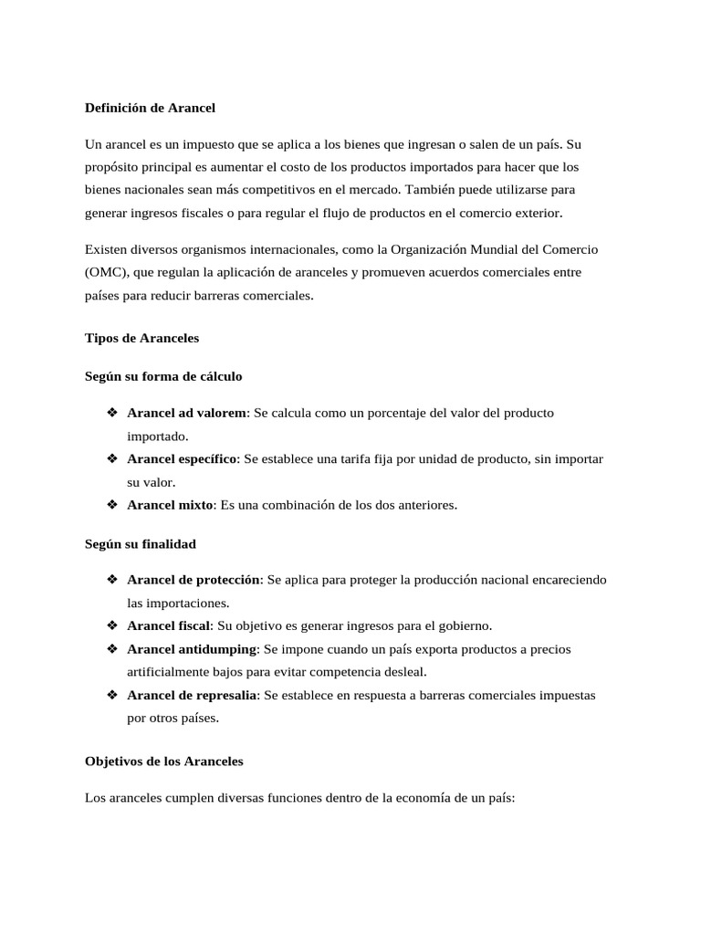 Aranceles Tipos Y Funciones Económicas Pdf Arancel El Comercio
