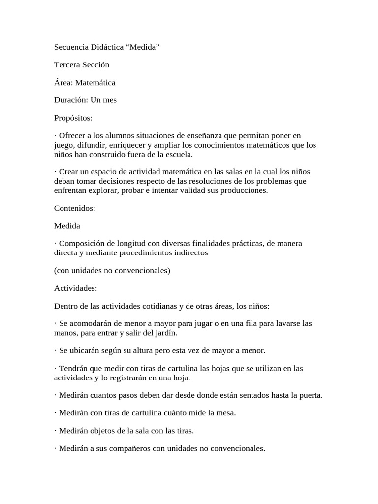 Secuencia Didáctica Medida | PDF