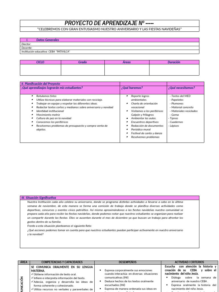 Esquema Proyecto de Aprendizaje | PDF | Aprendizaje | Fe