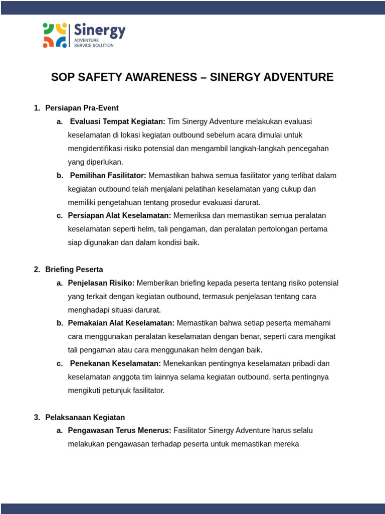 SOP Safety Awareness – Sinergy Adventure | PDF