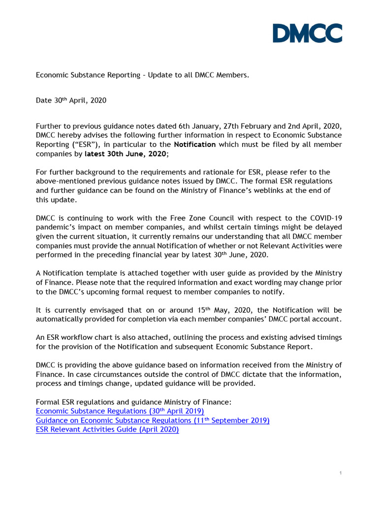 DMCC Economic Substance Reporting Update | PDF