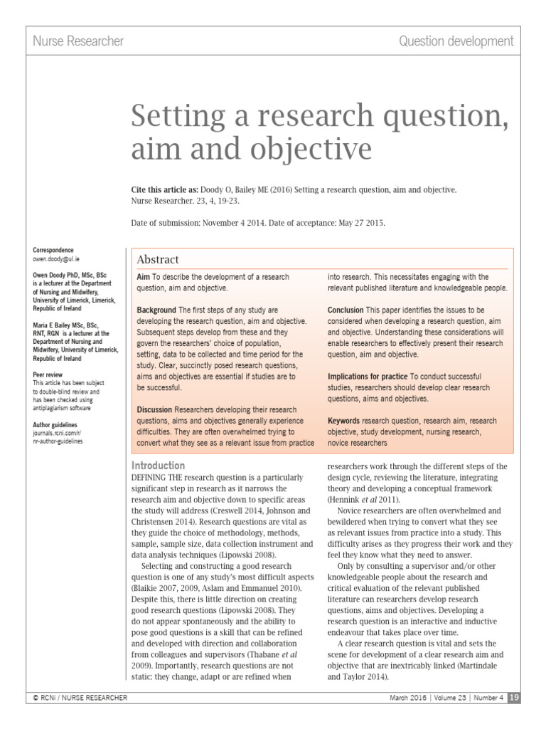 Research Question Aim Objective | PDF | Methodology | Qualitative Research