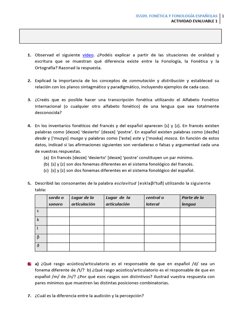 Cuestiones de Fonética y Fonología Temas 1-5. 2021-22 | PDF | Fonología | Fonética