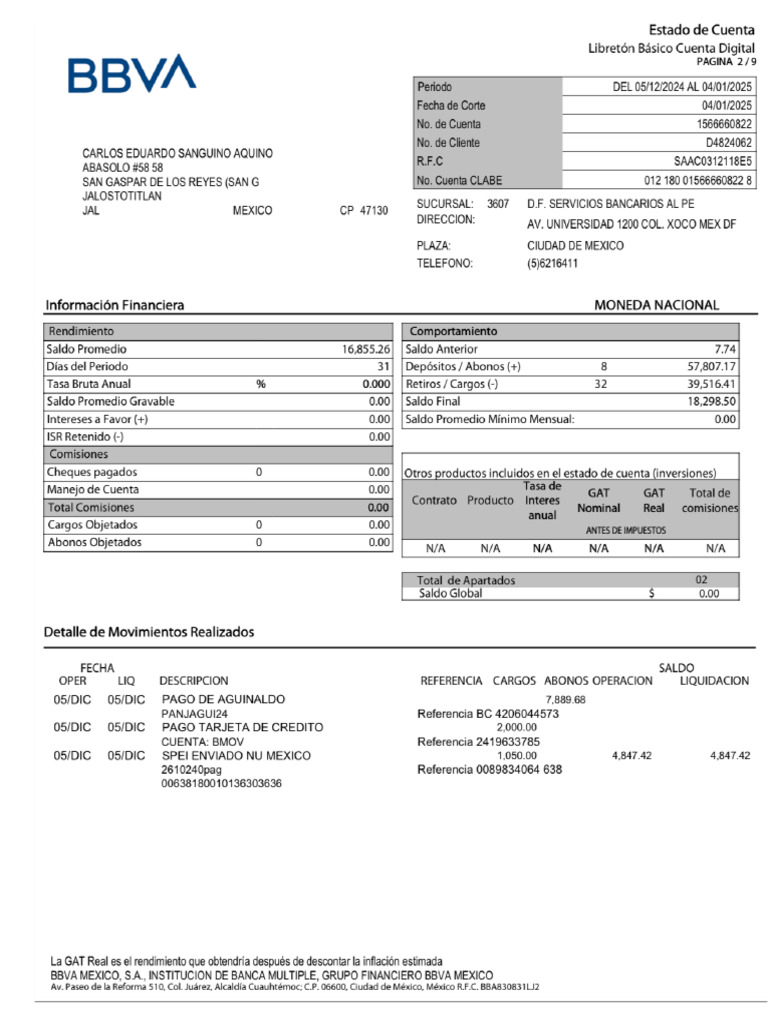 Carátula de Estado de Cuenta | PDF