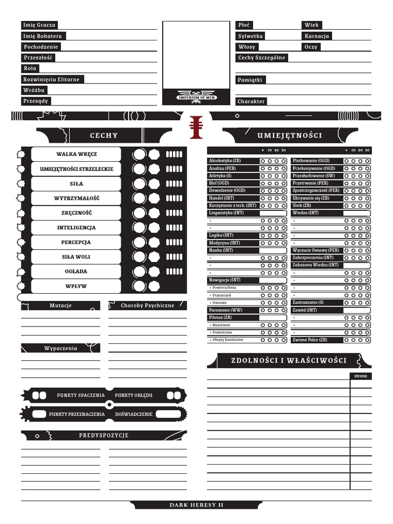 (POL) Dark Heresy 2E - Karta Postaci Edytowalna v4 | PDF