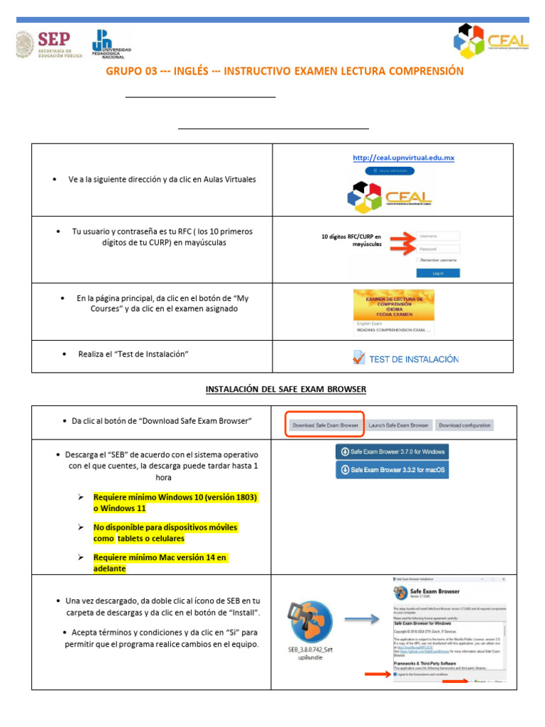 Grupo 03 - Instructivo Examen Lectura Marzo | PDF | Windows 10 | Software