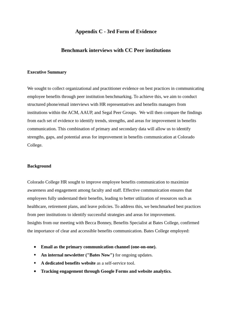 Appendix C 3rd Form of Evidence final copy | PDF | Benchmarking | Communication