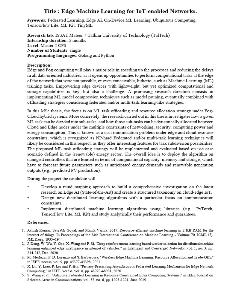 Sujet-5-Edge Machine Learning | PDF | Machine Learning | Computing