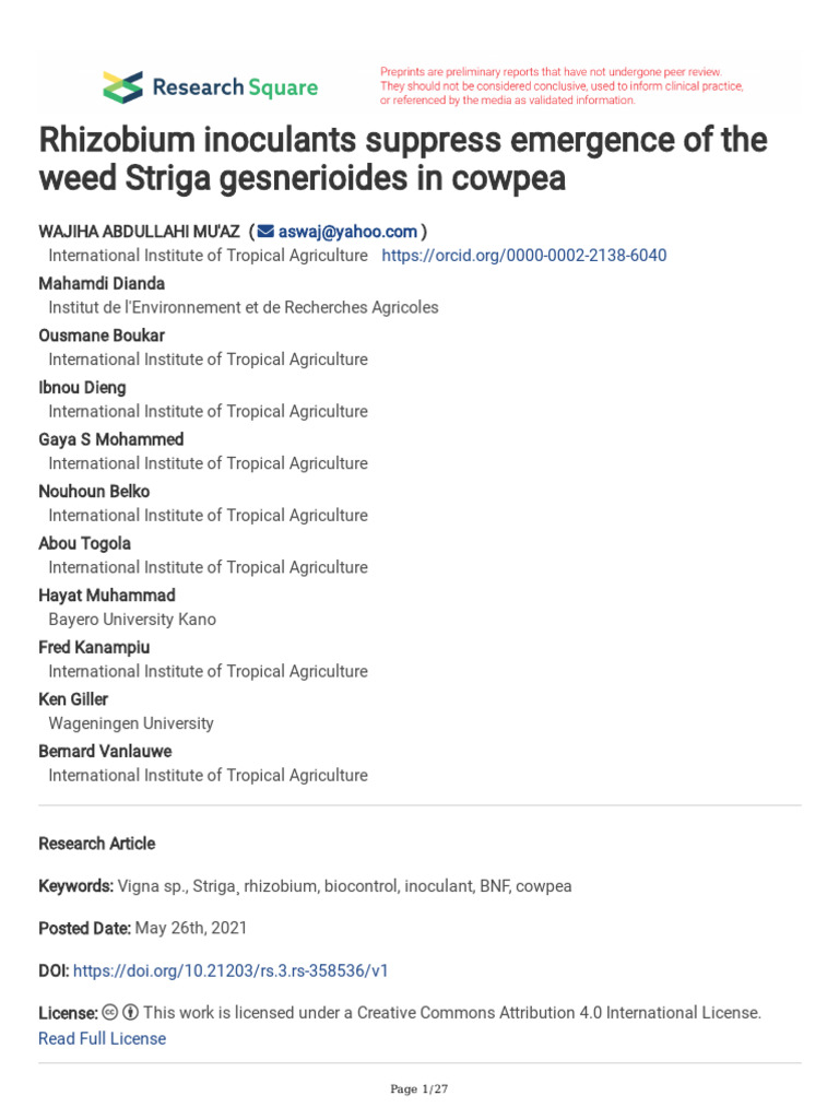 Rhizobium as Enemies of Striga Gen. | PDF | Agriculture | Agricultural Science