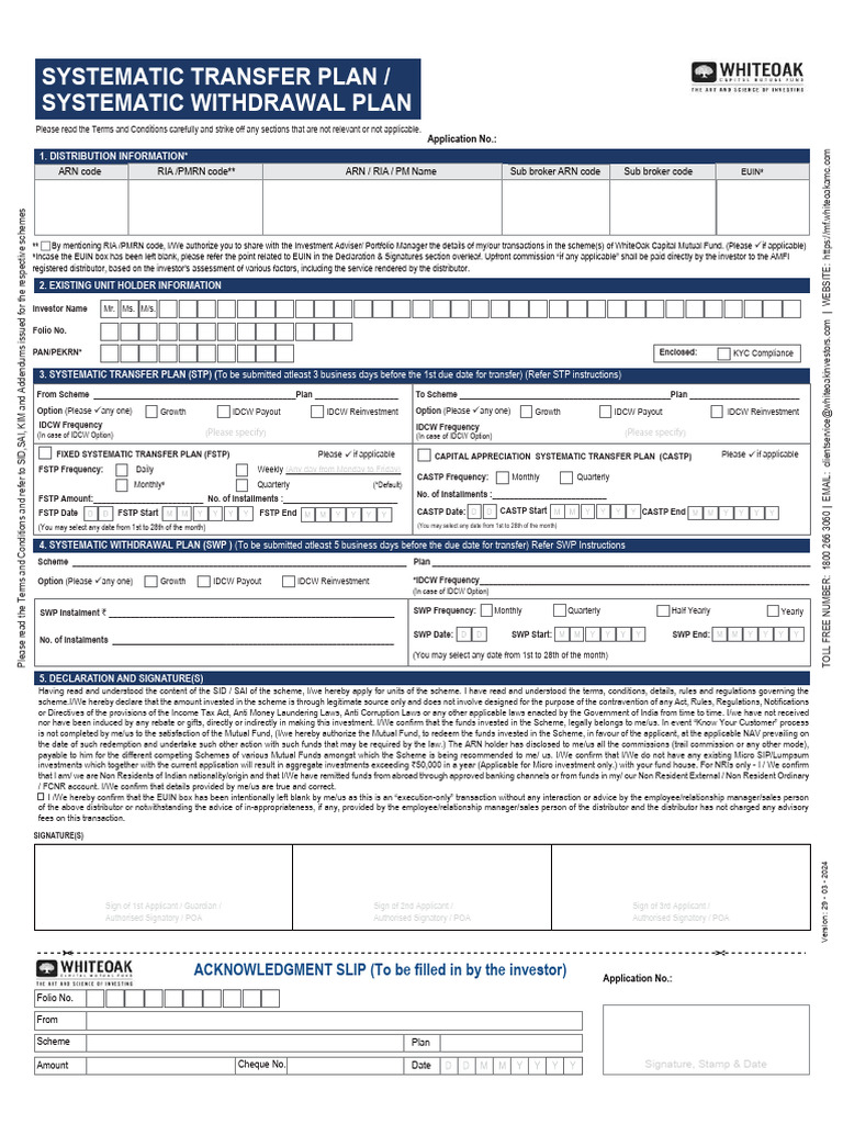 SWP and STP Application Form Guide | PDF | Mutual Funds