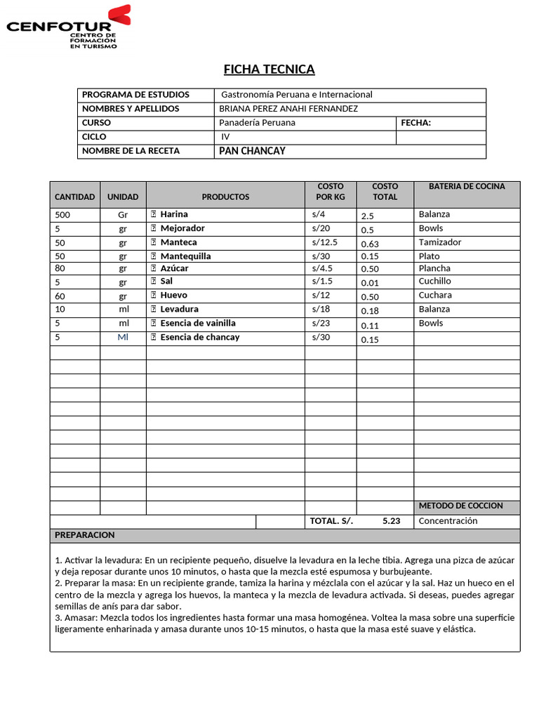 Pan Chancay Examen | PDF | Panes | Cocinando